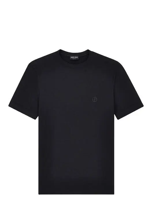 Giorgio Armani Crew-neck T-shirt In Stretch Viscose Jersey With Embroidery - Black