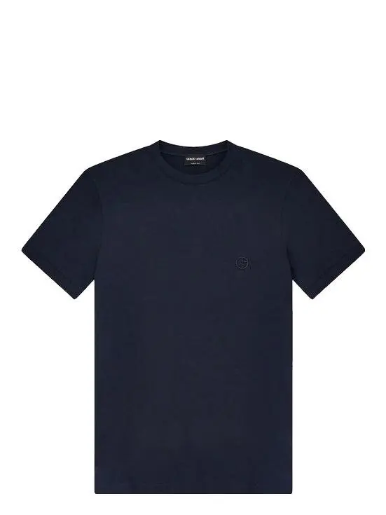 Giorgio Armani Asv Stretch Viscose Jersey Jumper With Crew Neck And Short Sleeves - Navy