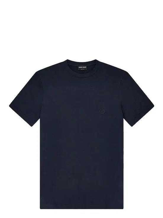Giorgio Armani Crew-neck T-shirt In Stretch Viscose Jersey With Embroidery - Navy