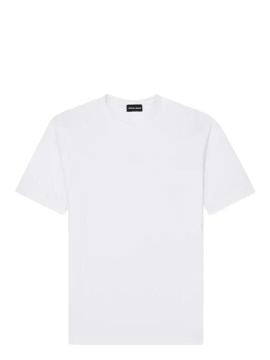 Giorgio Armani Crew-neck T-shirt In Stretch Viscose Jersey With Embroidery - White