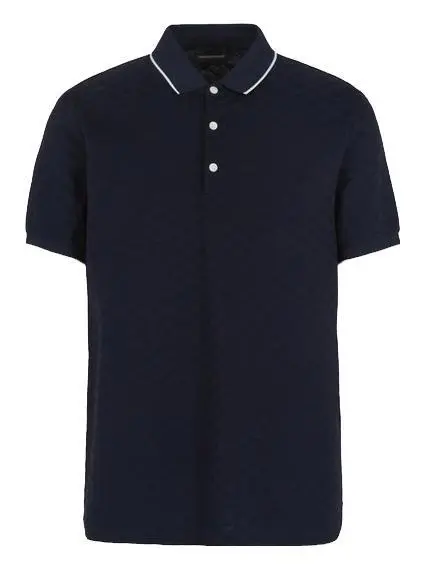 Emporio Armani Mercerised Jersey Polo Shirt With All-over Jacquard Eagle - Navy