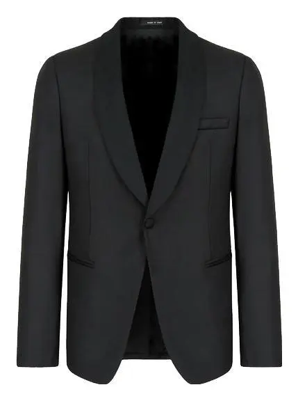 Emporio Armani Light Worsted Virgin Wool Single-breasted Jacket With Satin Shawl Lapels - Black