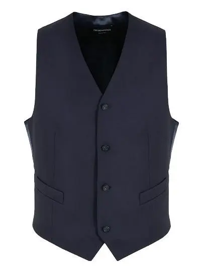 Emporio Armani Single-breasted Worsted Virgin-wool Gilet - Navy