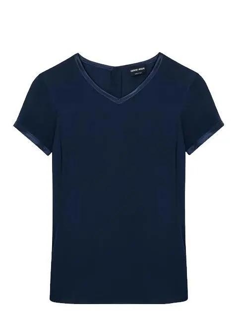 Giorgio Armani Silk Charmeuse V-neck Blouse - Blue / Navy