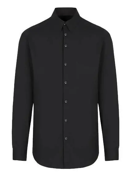 Giorgio Armani Stretch Fabric Shirt With Collar Stays - Black
