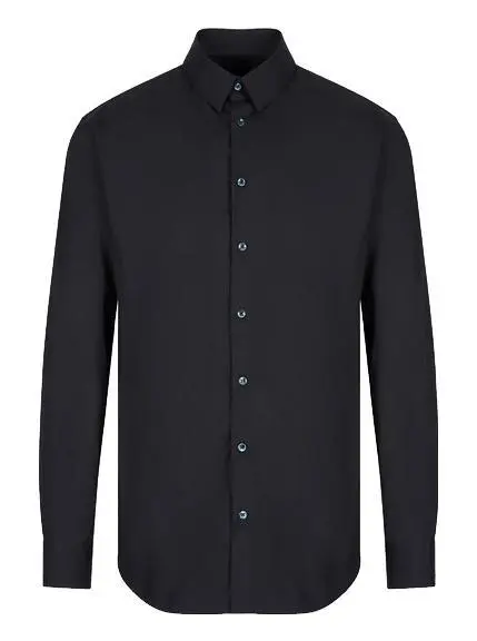 Giorgio Armani Stretch Fabric Shirt With Collar Stays - Navy