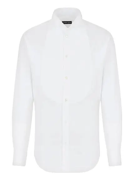 Giorgio Armani Icon Tuxedo Shirt In Cotton Poplin - White