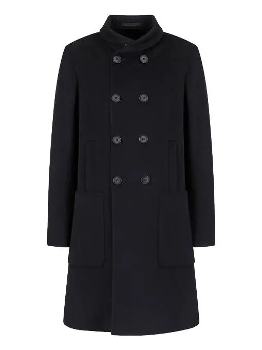 Giorgio Armani Icon Double-breasted Coat In Double Cashmere - Green