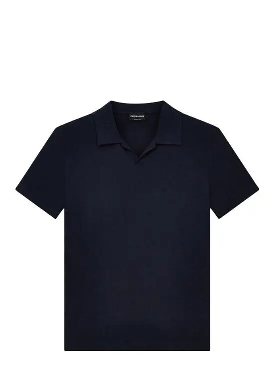 Giorgio Armani Asv Stretch Viscose Jersey Short-sleeved Polo Shirt - Navy