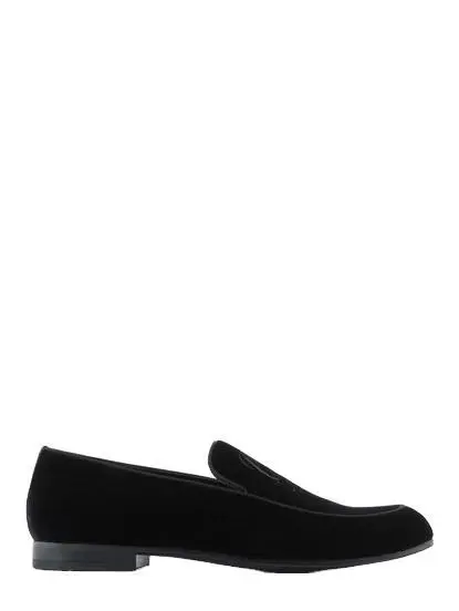 Giorgio Armani Velvet Loafers With Embroidered Logo - Black