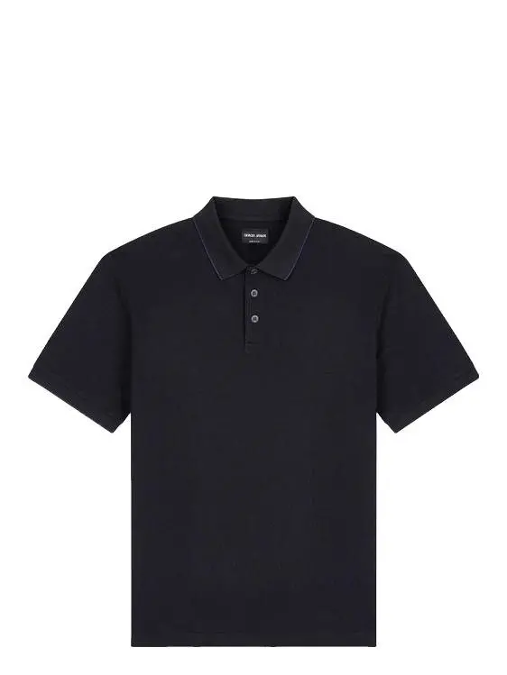 Giorgio Armani Piqué Polo Shirt In Lisle Cotton Yarn - Black