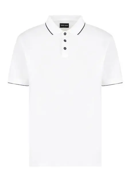Giorgio Armani Piqué Polo Shirt In Lisle Cotton Yarn - White