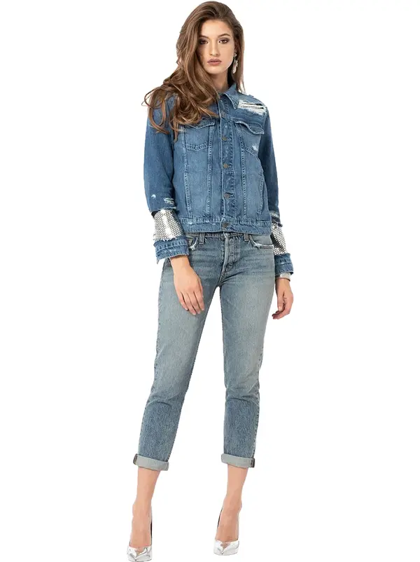 SIWY OUTLET Mahi Denim Trucker Jacket With Sleeves - Metallic