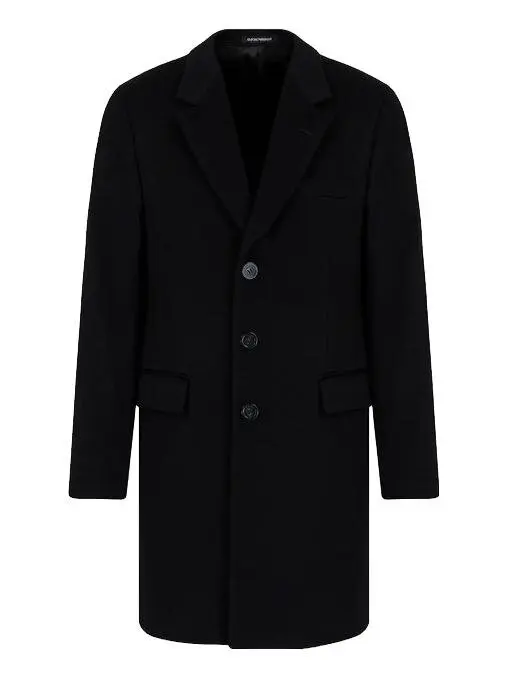 Emporio Armani Coat With Lapels In Beaver Cashmere - Black
