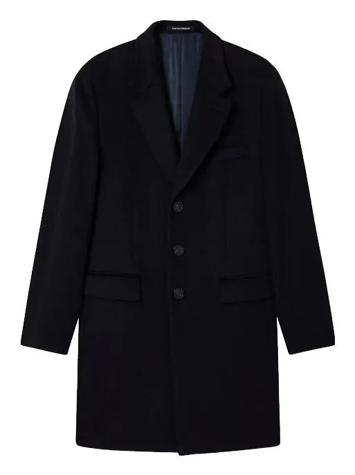 Emporio Armani Coat With Lapels In Beaver Cashmere - Navy