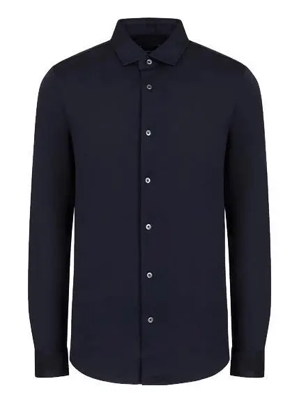 Emporio Armani Asv Lyocell-blend Jersey Shirt - Navy
