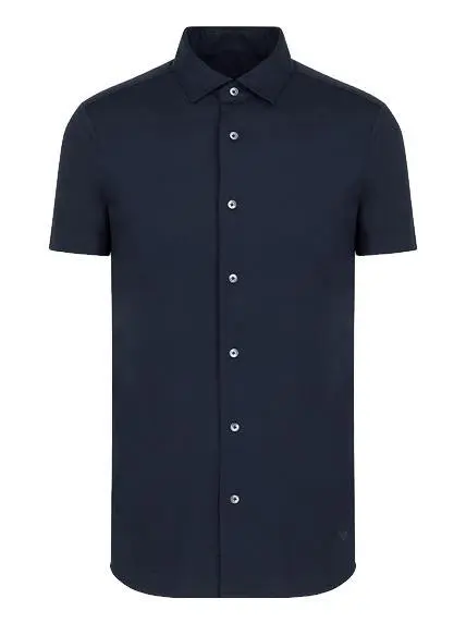 Emporio Armani Asv Short-sleeved Lyocell-blend Jersey Shirt - Navy