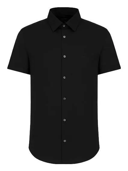 Emporio Armani Short-sleeved, Stretch Nylon-blend Shirt - Black