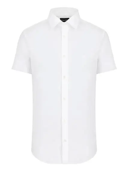 Emporio Armani Short-sleeved, Stretch Nylon-blend Shirt - White