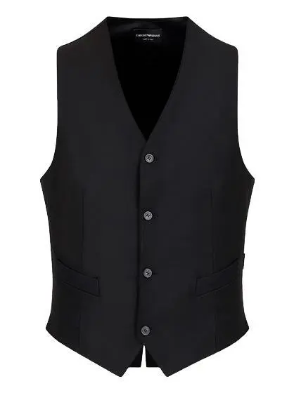 Emporio Armani Single-breasted Worsted Virgin-wool Gilet - Black