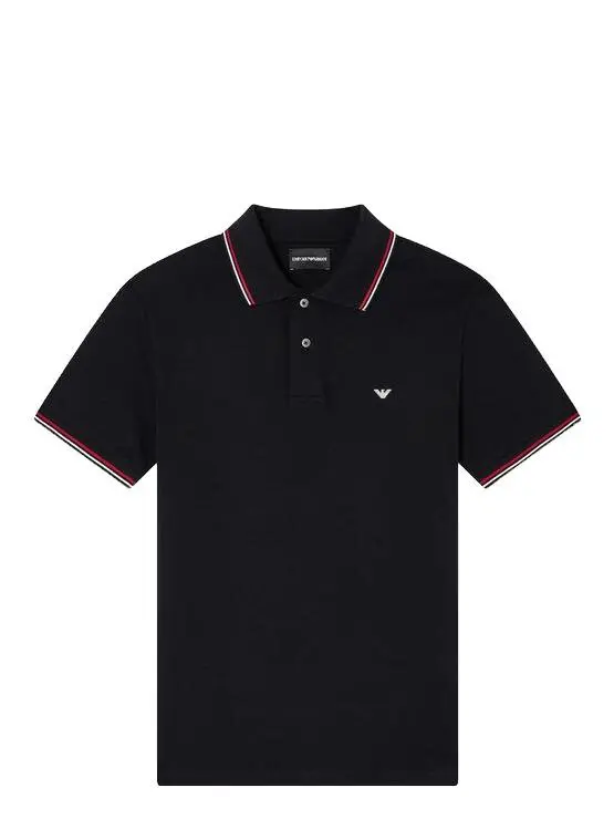 Emporio Armani Slim-fit Stretch Piqué Polo Shirt With Micro Eagle - Black
