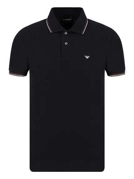 Emporio Armani Slim-fit Stretch Piqué Polo Shirt With Micro Eagle - Navy
