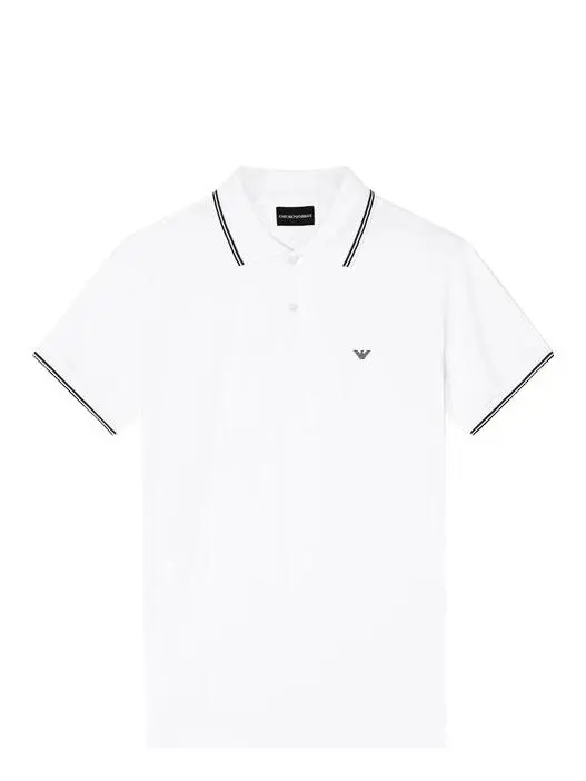 Emporio Armani Slim-fit Stretch Piqué Polo Shirt With Micro Eagle - White