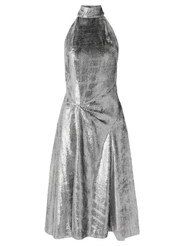 MARANT ETOILE Isabel Marant Naionea Draped Lamé Halterneck Dress - Silver