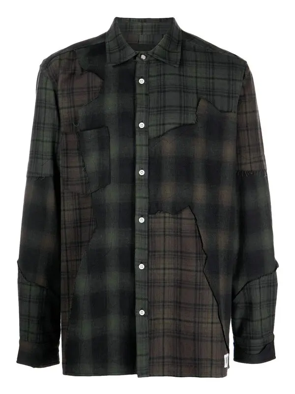 MOSTLY HEARD RARELY SEEN Plaid-check Patchwork Shirt - Brown