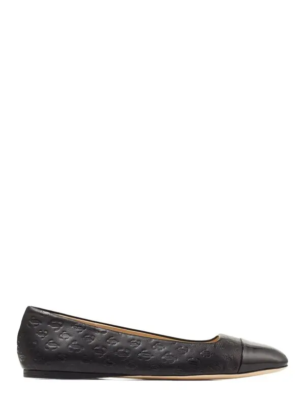 JIMMY CHOO Black Calf Leather Embossed Logo Ballerina Flats - Black/black