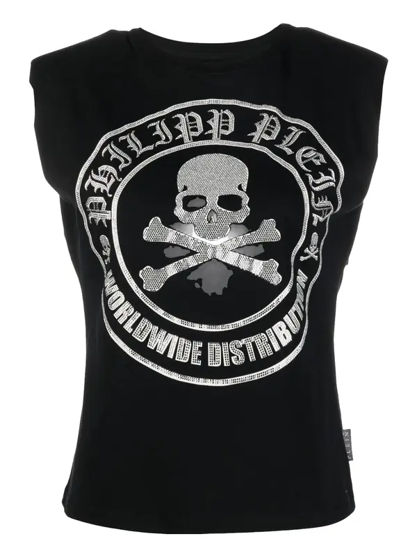 Philipp Plein Embellished-logo Sleeveless T-shirt - Black