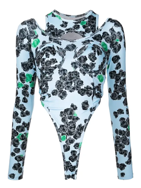 Natasha Zinko Rose-print Bodysuit - Blue