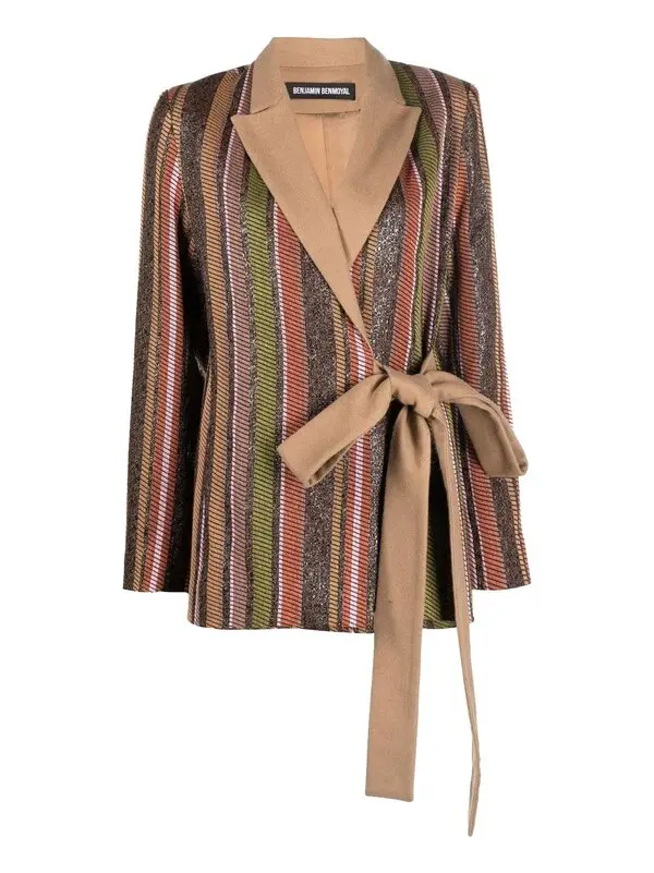 BENJAMIN BENMOYAL Striped Belted Blazer - Brown