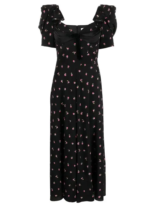 Alessandra Rich Floral-print Midi Dress - Black