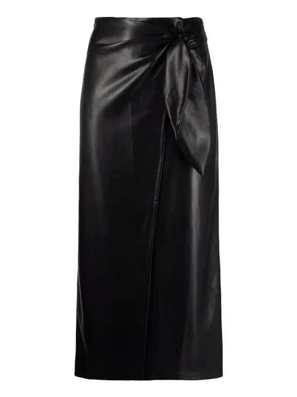 Nanushka Vegan Leather Midi Wrap Skirt - Black