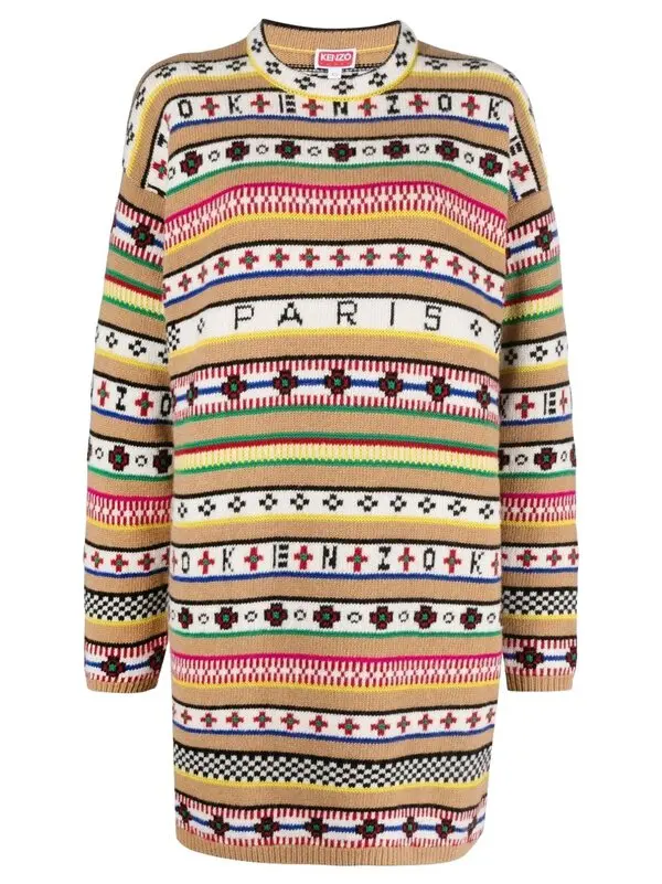 Kenzo Intarsia-knit Jumper Dress - Brown