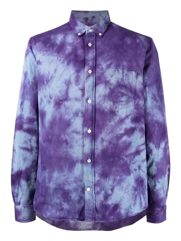 STAIN SHADE Long-sleeve Tie-dye Shirt - Blue