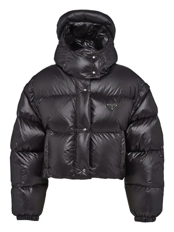 Prada Re-nylon Convertible Cropped Down Jacket - Black