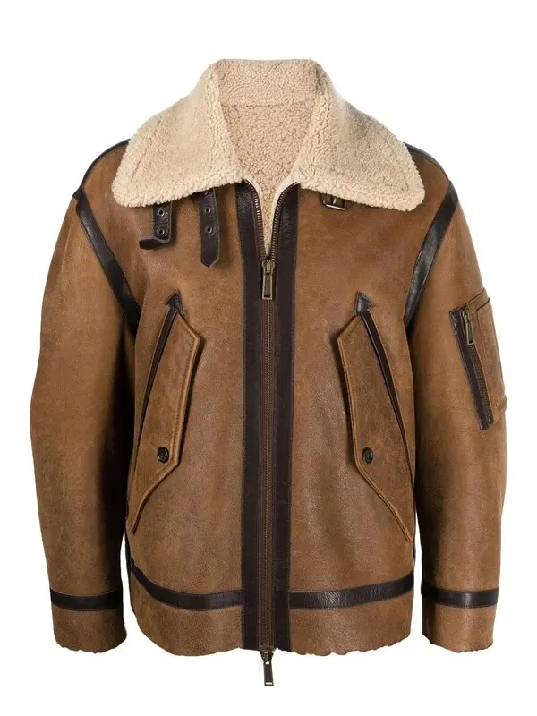 Dsquared2 Shearling-trimmed Biker Jacket - Brown