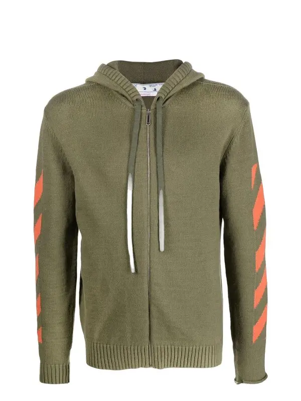 Off-White Knitted Chevron-detail Hoodie - Green