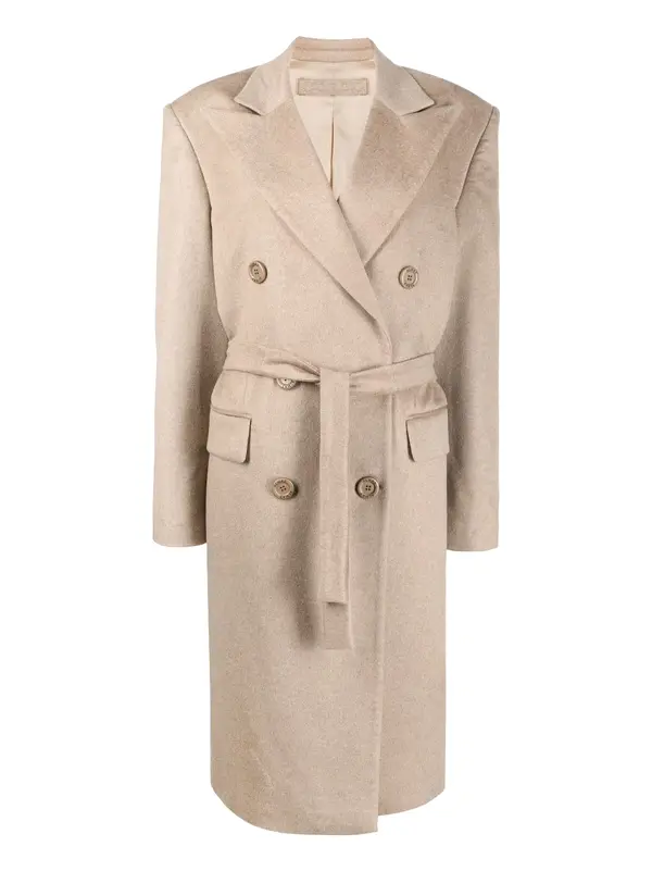 ALMAZ Double-breasted Belted Coat - Neutrals