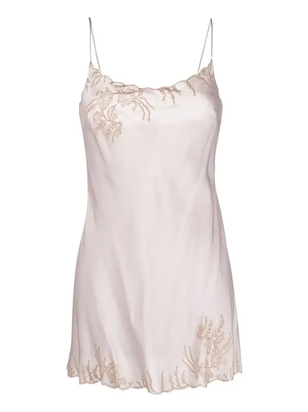 Carine Gilson Silk Slip Dress With Lace Appliqu - Purple