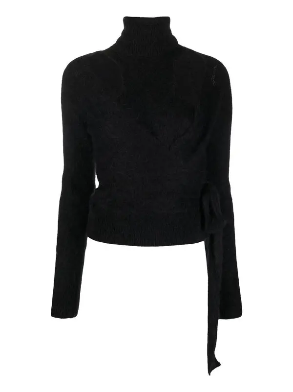 GANNI Brushed Cut-out Wrap Top - Black