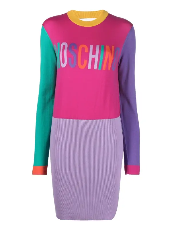 Moschino Intarsia Logo-knit Sweater Dress - Pink