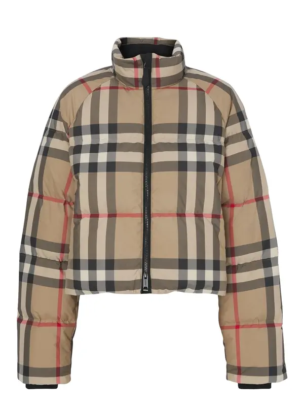 Burberry Vintage Check Cropped Puffer Jacket - Brown