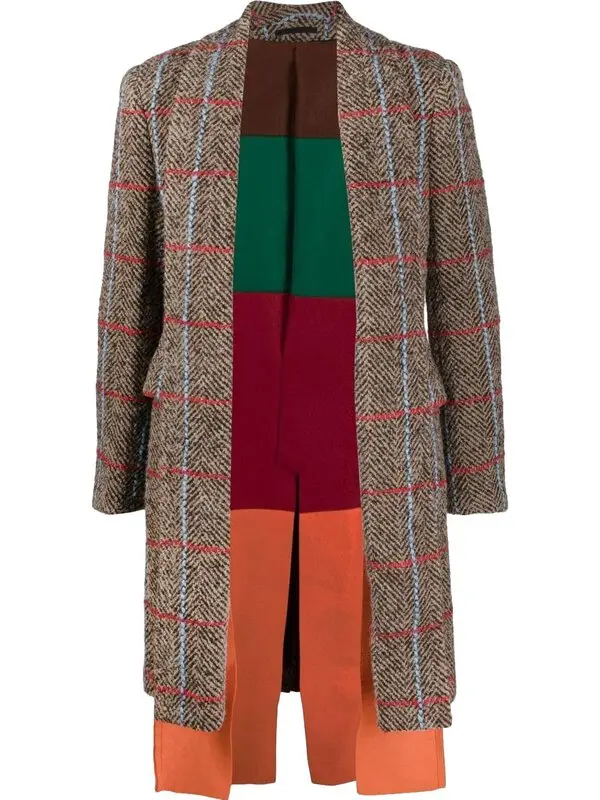 Comme Des Garçons Herringbone Patterned Knee-length Coat - Brown