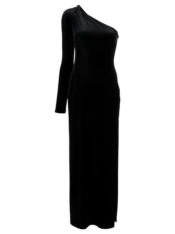 Galvan Asymmetric Velvet Dress - Black