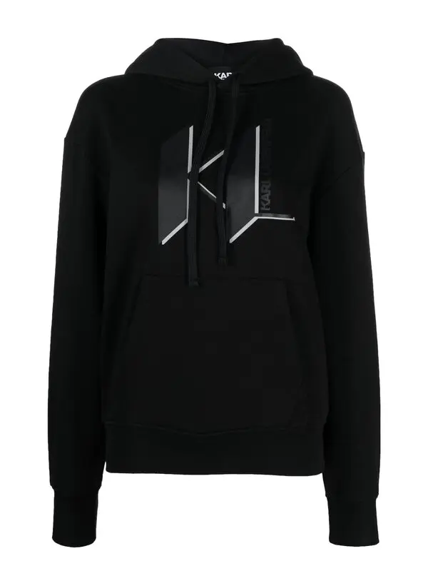 Karl Lagerfeld Logo Print Pullover Hoodie - Black