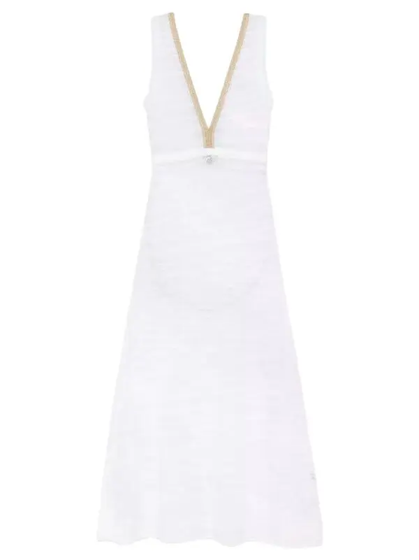 Just Cavalli V-neck Printed Midi Dress - White