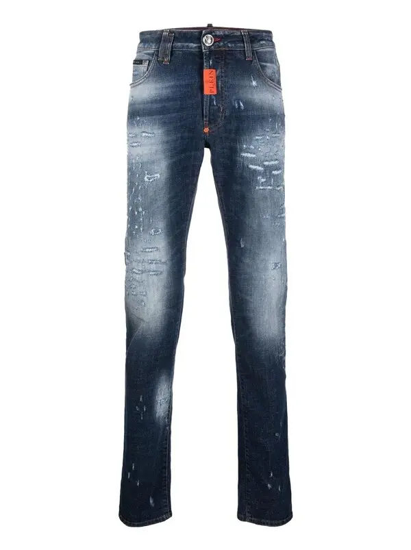 Philipp Plein Distressed Skinny-cut Jeans - Blue